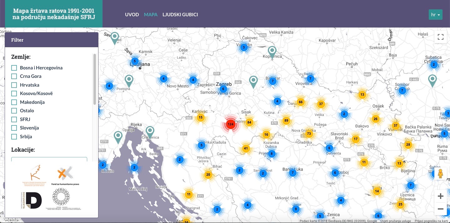 Mapa žrtava ratova 1991. – 2001. na području nekadašnje SFRJ – Documenta